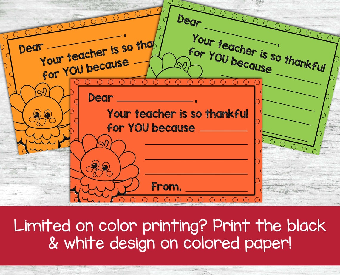 I Am Thankful for Printable Cards, Your Teacher is Thankful For ...