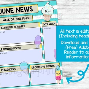 Editable June Newsletter, June Newsletter Preschool, Weekly Newsletter ...