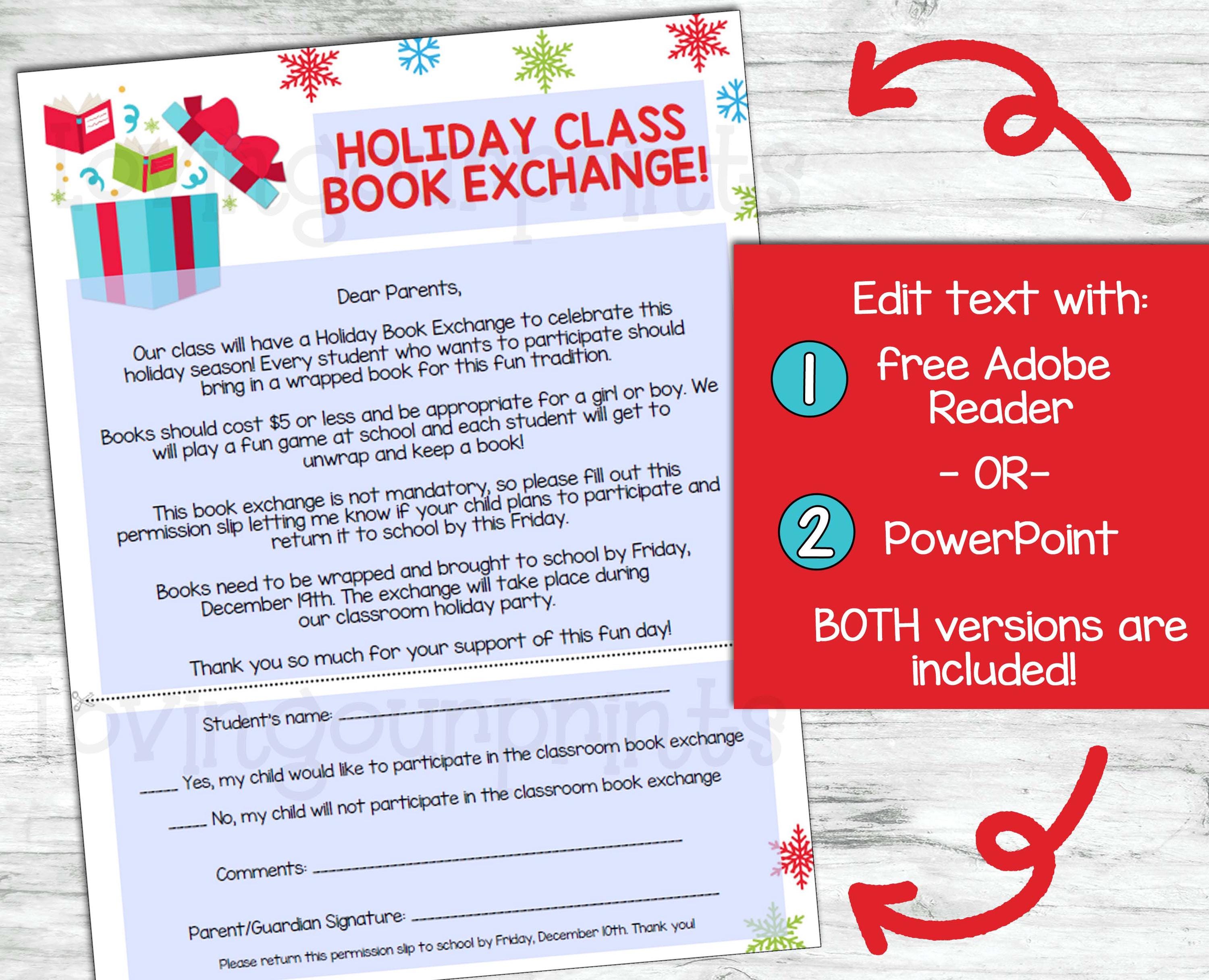 Christmas Book Exchange, Class Book Exchange, Holiday Book Exchange ...