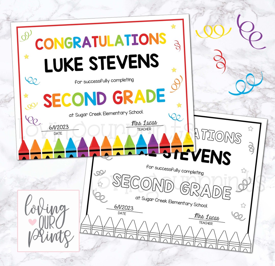 Editable Second Grade Diploma, Certificate of Completion, 2nd Grade ...