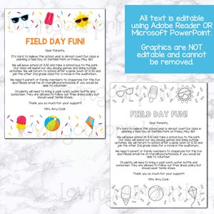 Field Day Letter to Parents, Editable Field Day Parent Letter, End of ...