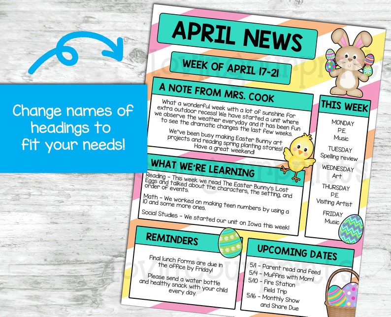 Editable April Newsletter Template, Preschool News Letter, Preschool ...