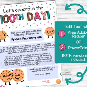 Editable 100th Day of School Flyer, 100th Day of School Parent Letter ...