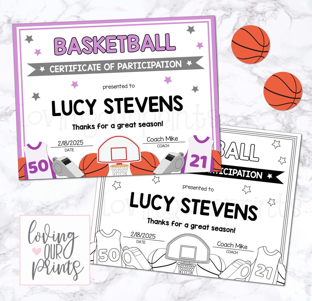 Girls Basketball Certificate, Editable Basketball Award Template ...