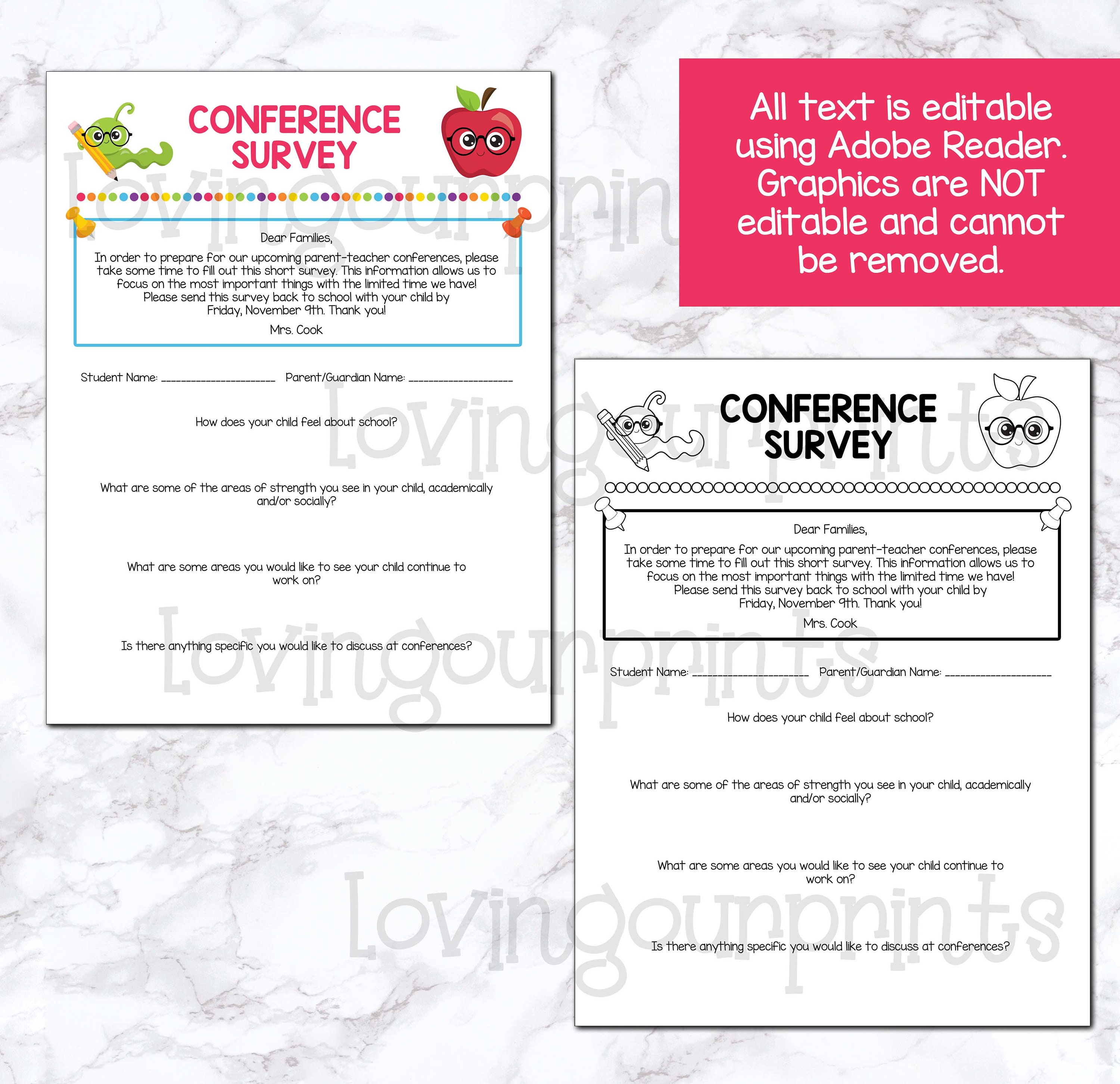 Parent Teacher Conference Forms, Parent Teacher Conference Editable ...