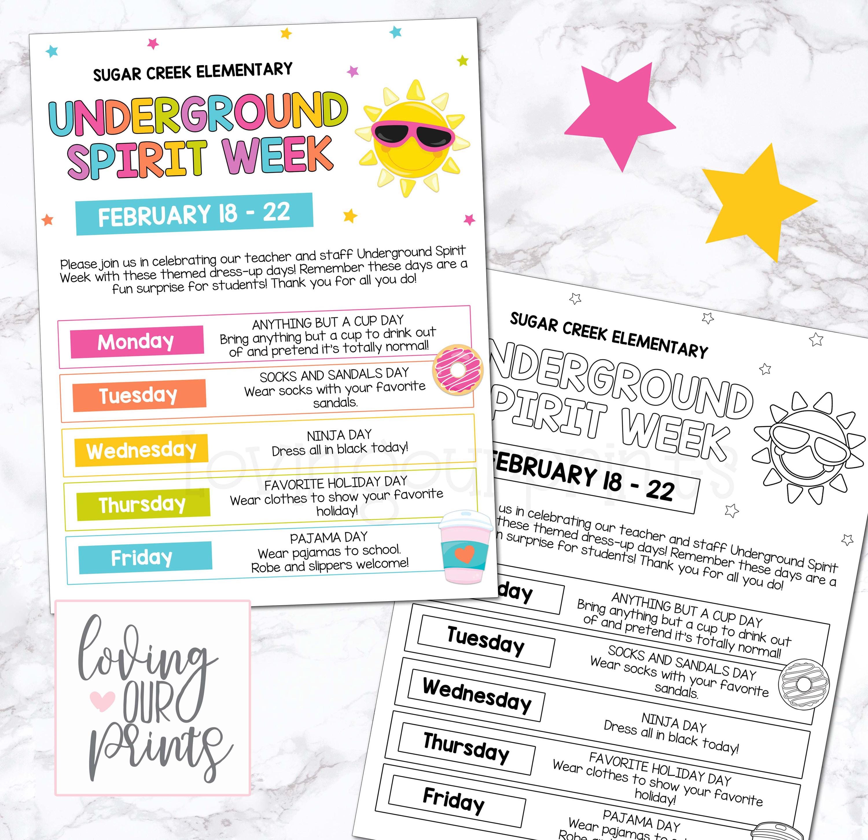 Underground Teacher Spirit Week, Underground Spirit Week, Underground Spirit Week Template ...