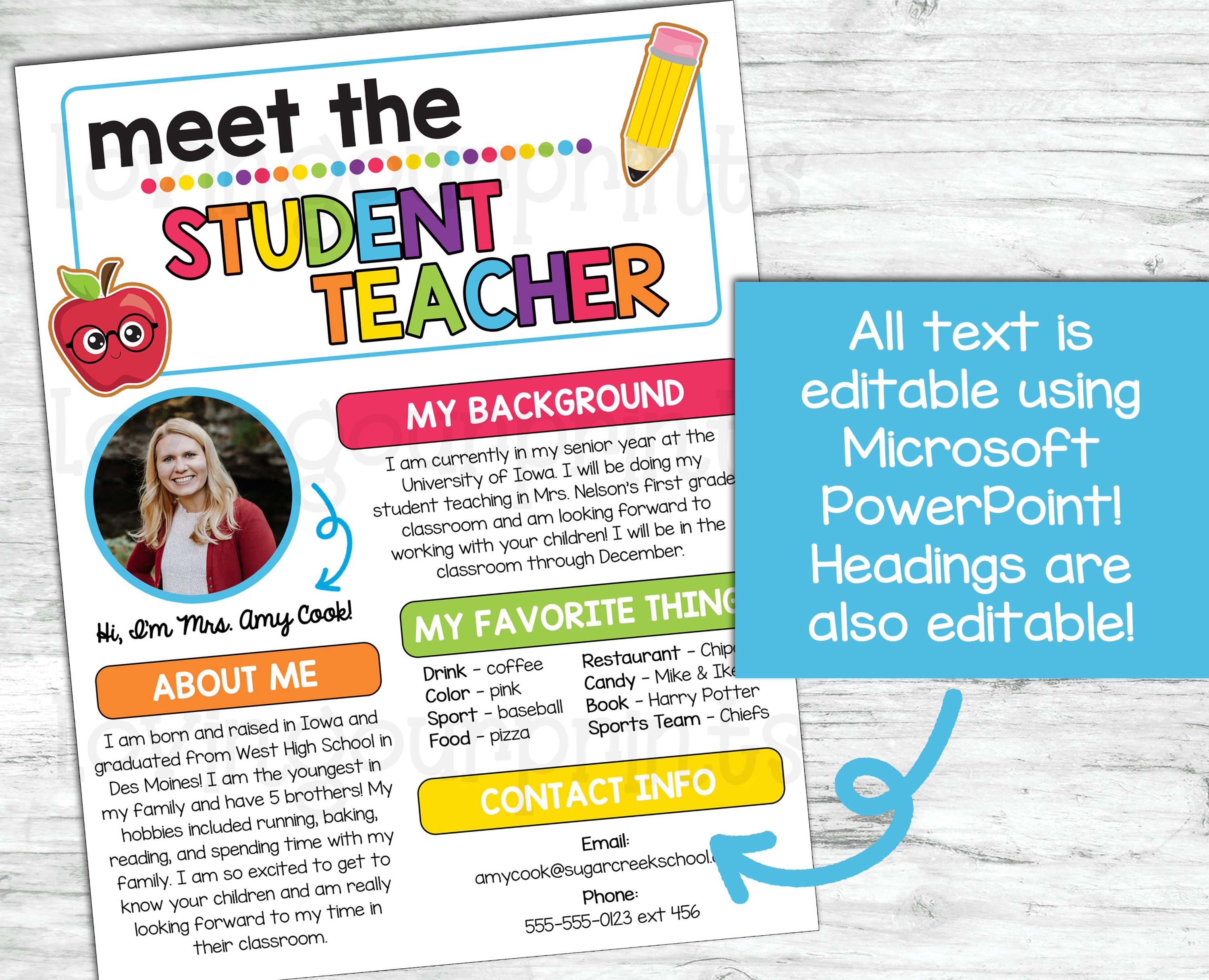 Meet the Student Teacher, Meet the Student Teacher Template, Meet the ...