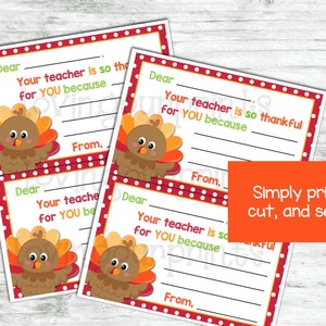 I Am Thankful for Printable Cards, Your Teacher is Thankful For ...