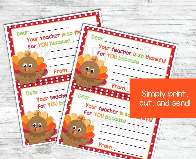 I Am Thankful for Printable Cards, Your Teacher is Thankful For ...