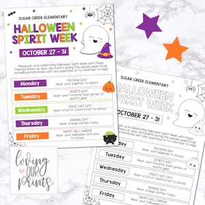 Halloween Spirit Week, Halloween Spirit Week Flyer, Halloween Dress up ...