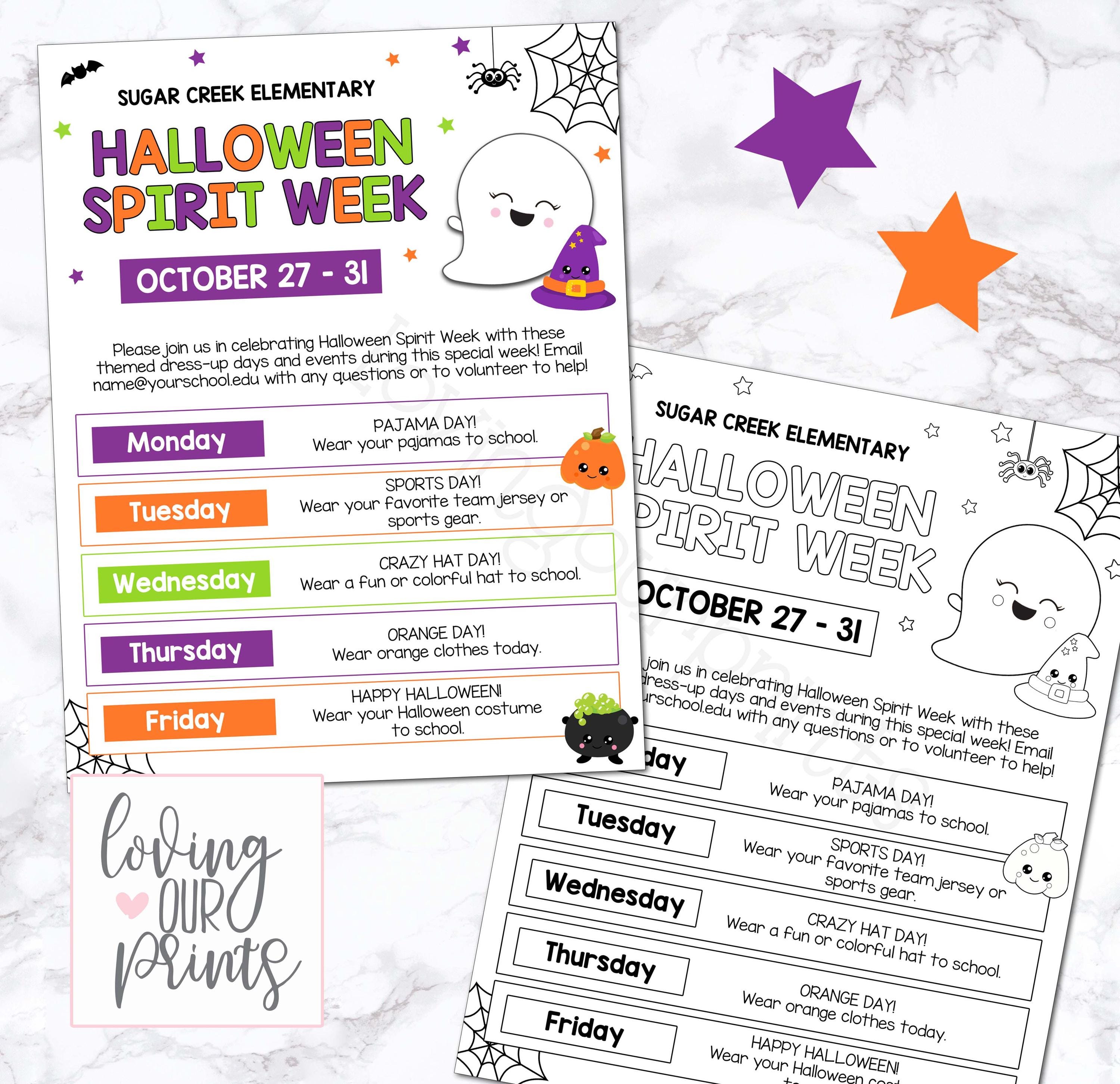 Halloween Spirit Week, Halloween Spirit Week Flyer, Halloween Dress up ...