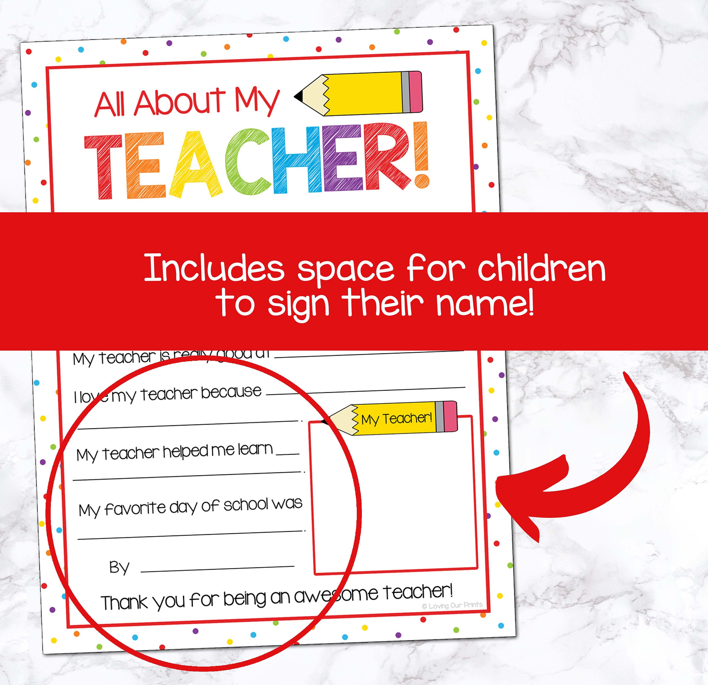 Teacher Appreciation Gift Printable, All About My Teacher Printable ...