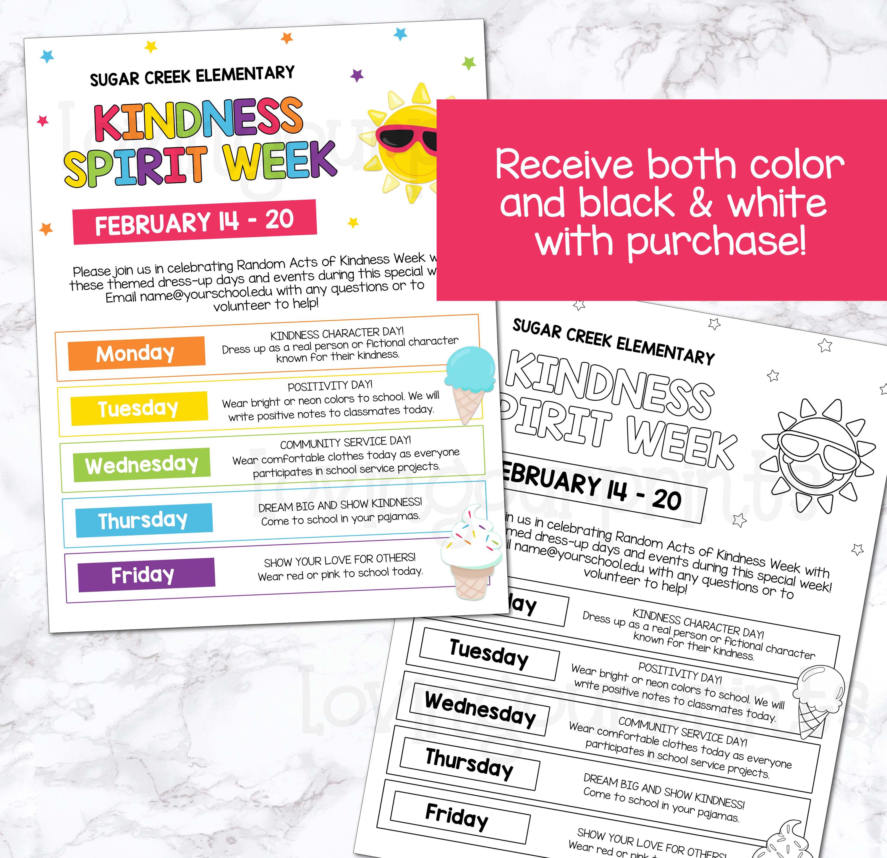 Kindness Spirit Week Flyer, Kindness Spirit Week Template, Random Acts ...