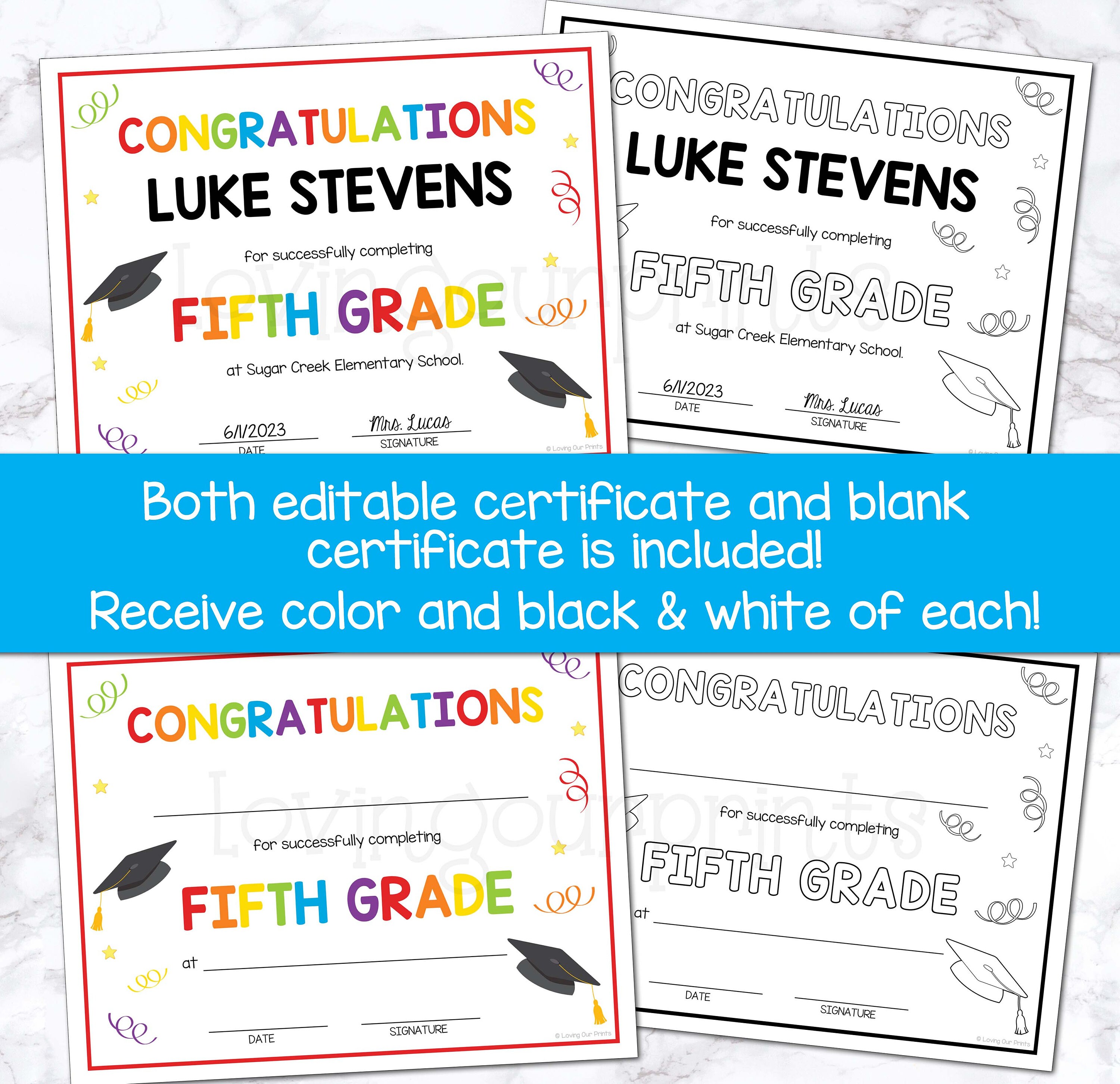 Editable 5th Grade Graduation Certificate, 5th Grade Graduation Diploma ...