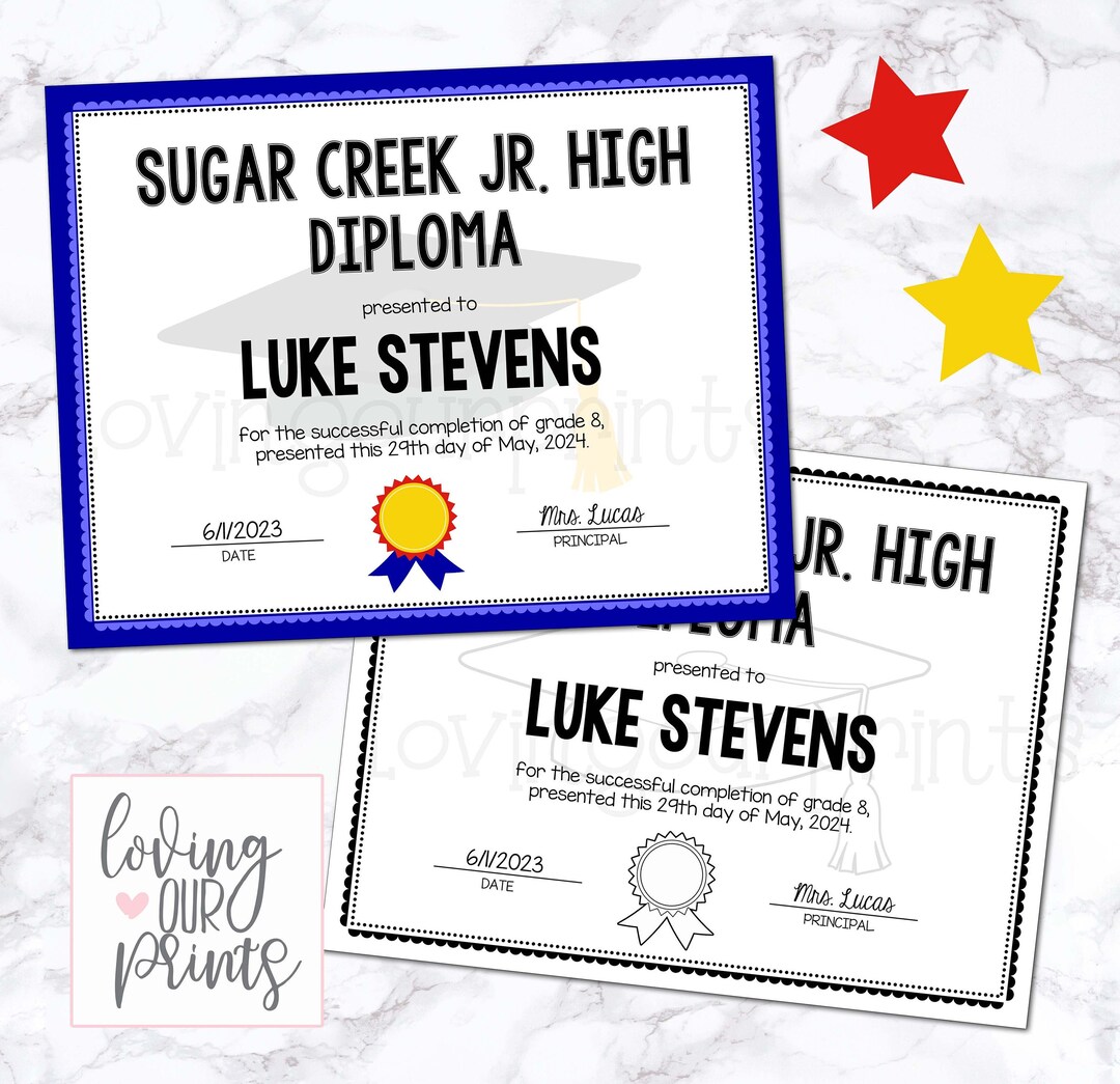 8th Grade Graduation Diploma, Editable 8th Grade Graduation Certificate ...