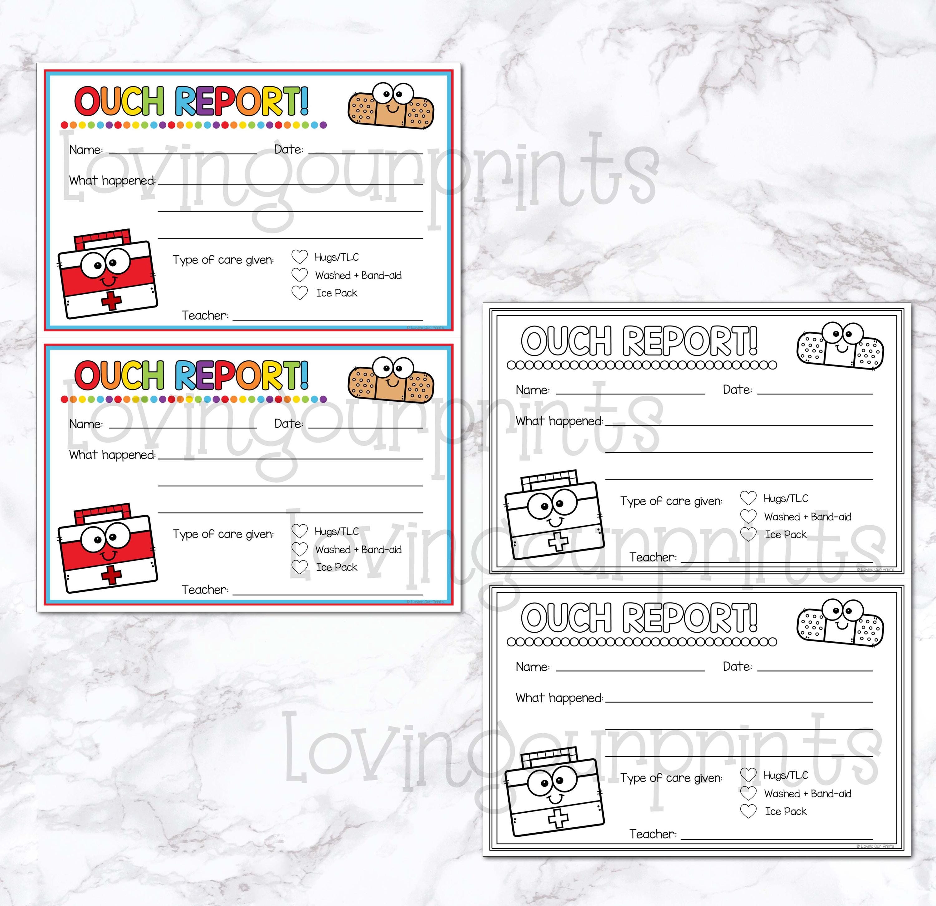 Ouch Report for Daycare, Ouch Report for School, Accident Report Day ...