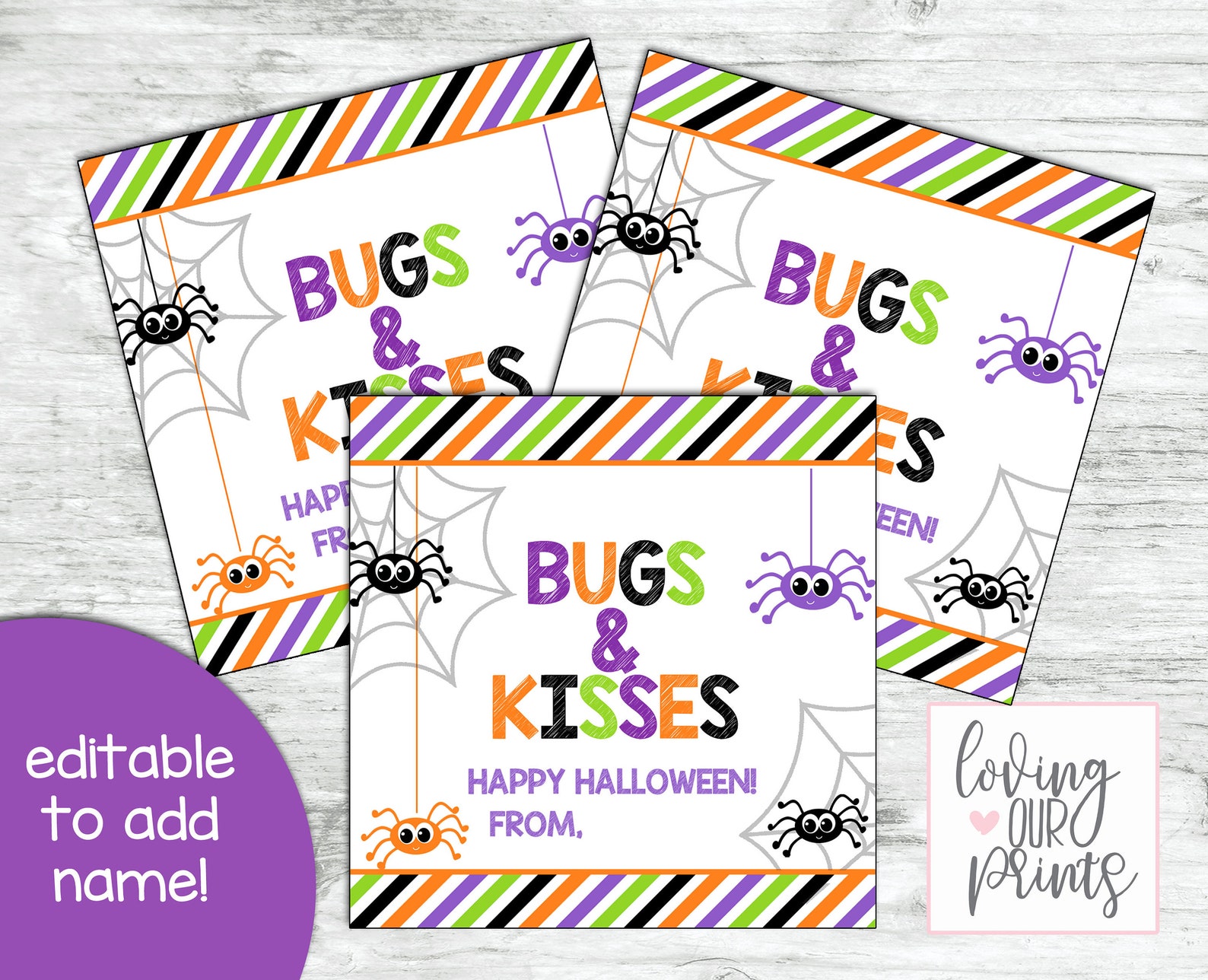 Editable Bugs and Kisses Tags, Bugs and Kisses Halloween Tags, Bugs and ...