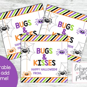 Editable Bugs and Kisses Tags, Bugs and Kisses Halloween Tags, Bugs and ...