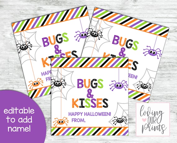 Editable Bugs and Kisses Tags Bugs and Kisses Halloween Tags - Etsy