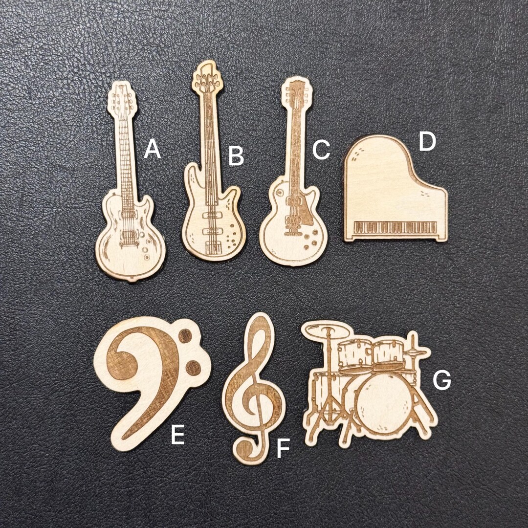 Custom Engraved Wooden Music Pins – Guitar, Bass, Drum, Piano, Treble ...