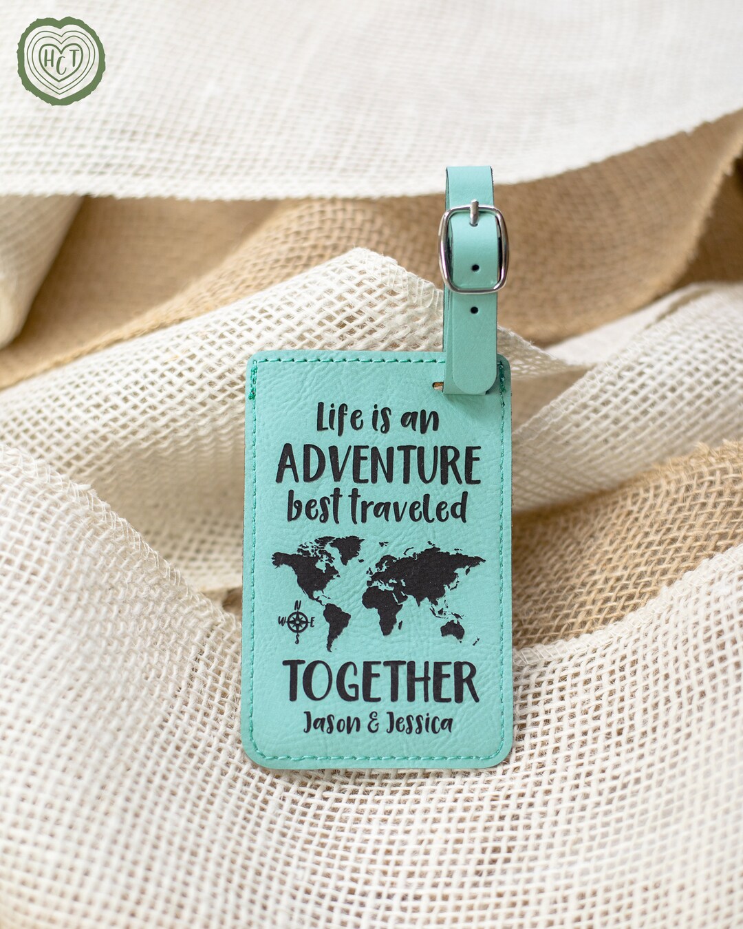 Travel Gifts, Custom Luggage Tag With 2 Names, World Map, Life is an ...