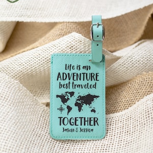 Travel Gifts, Custom Luggage Tag With 2 Names, World Map, Life is an ...