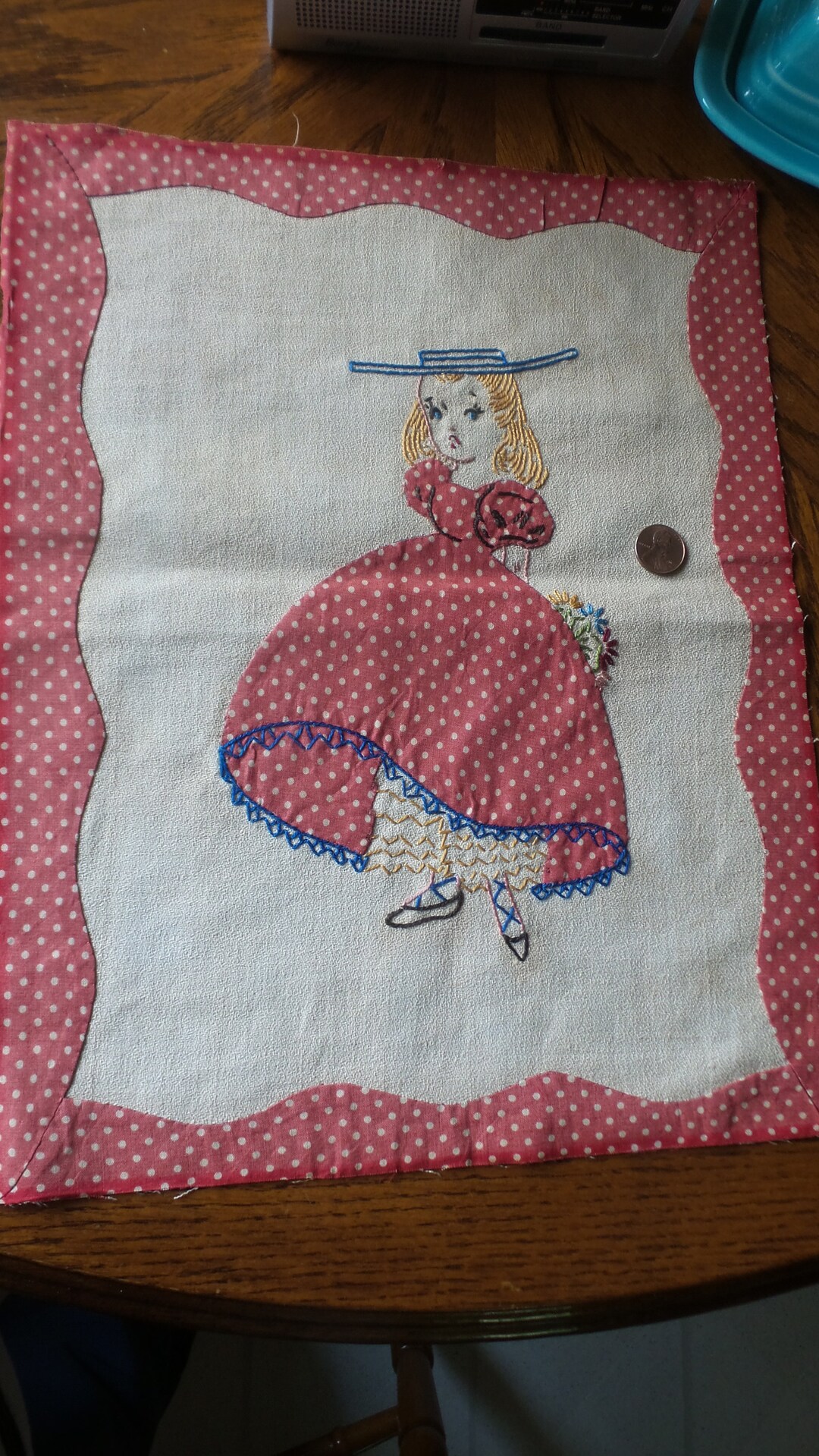 Vintage Applique and Embroidered Girl Picture, Suitable for Framing ...