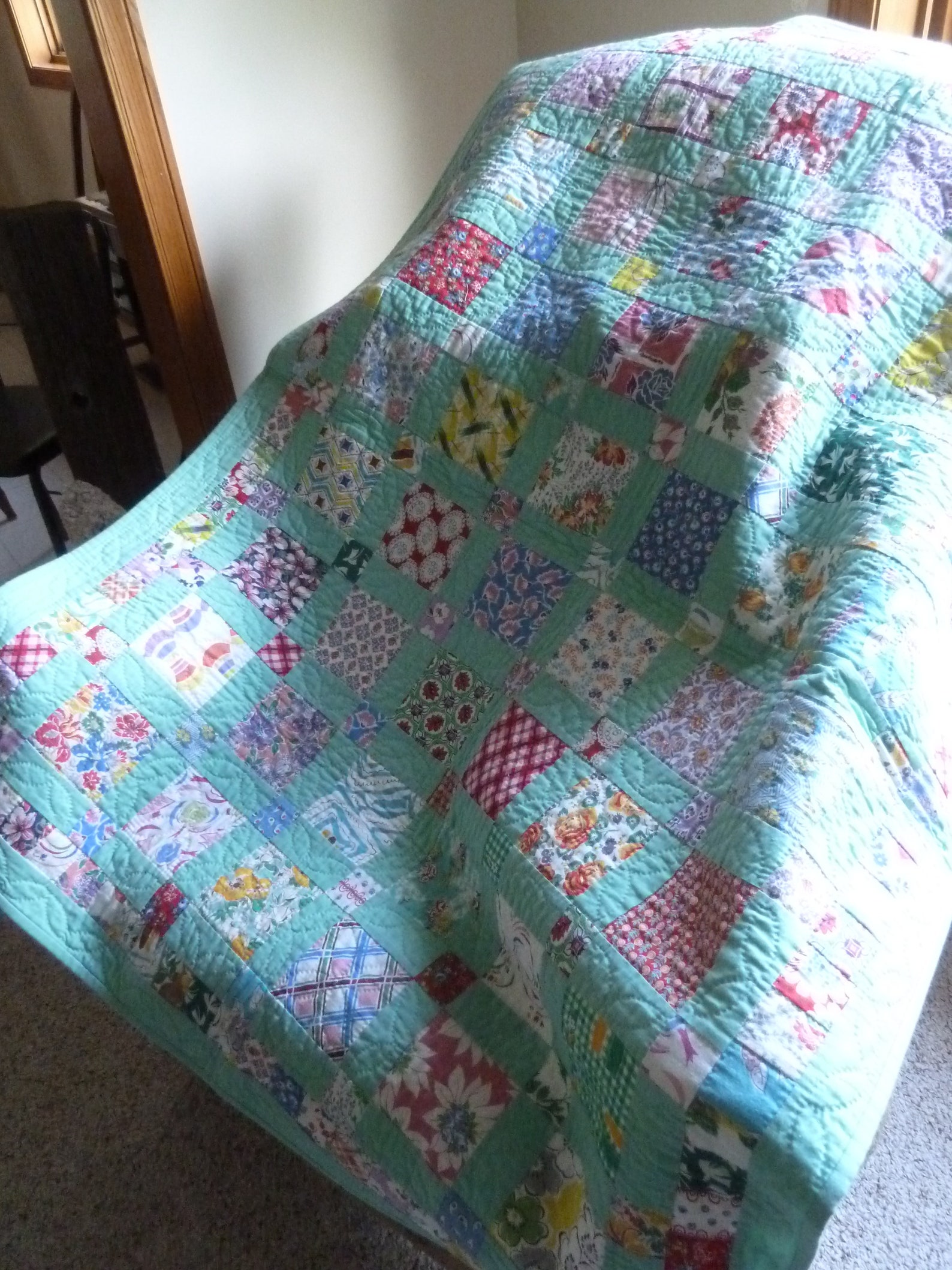 Vintage Feedsack Kit! Green Background With 48 (most Different) 6 ...