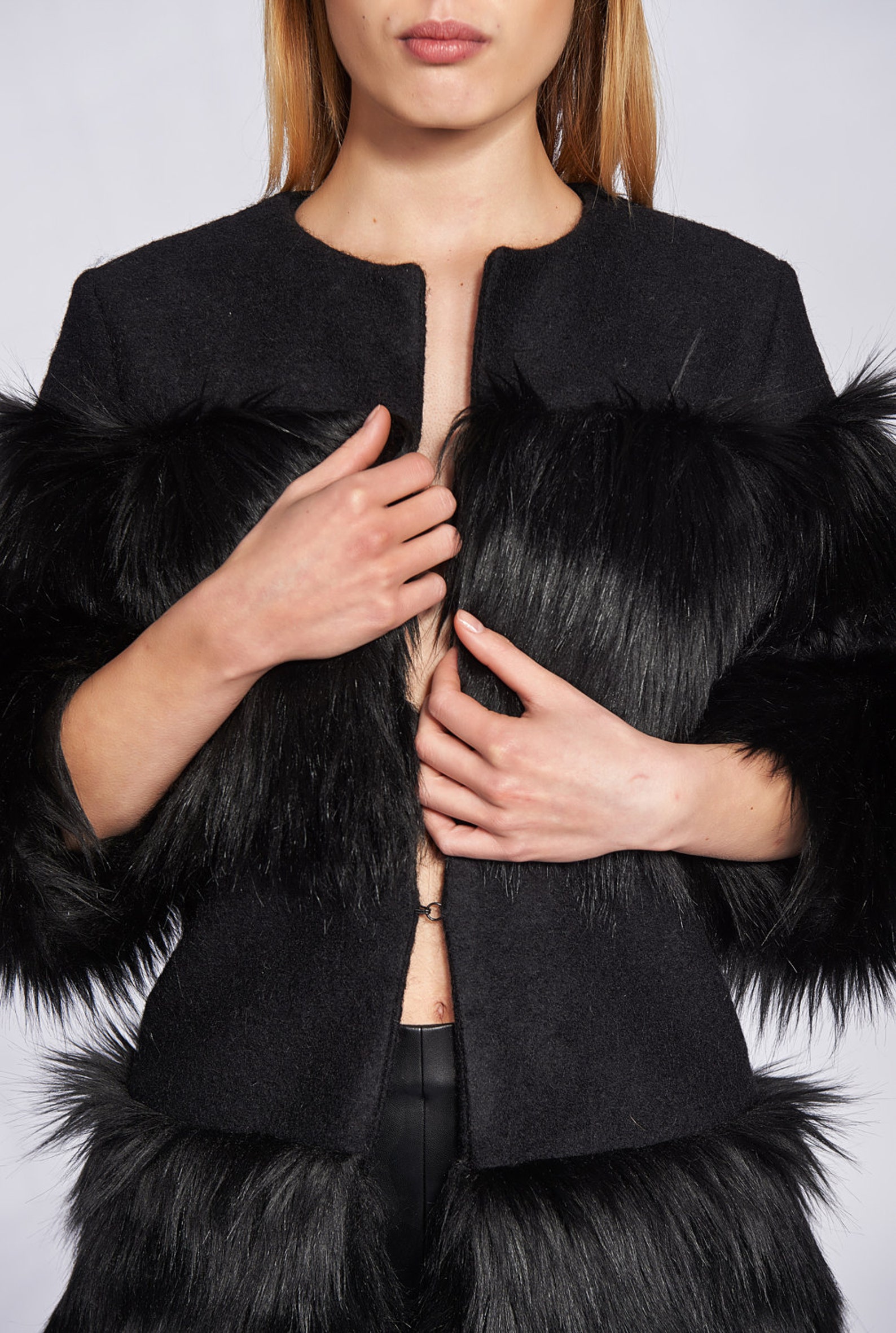 Eco Fur Coat Wool Coat Faux Fur Coat Warm Coat Oversize - Etsy