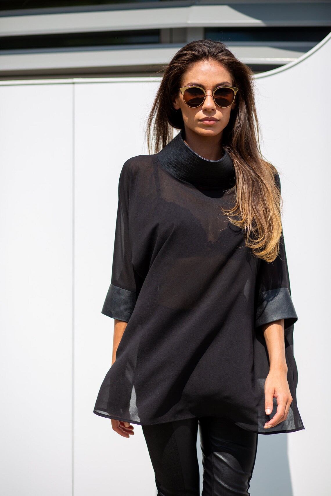 Black Tunic Chiffon Tunic Women Tunic Plus Size Clothing - Etsy