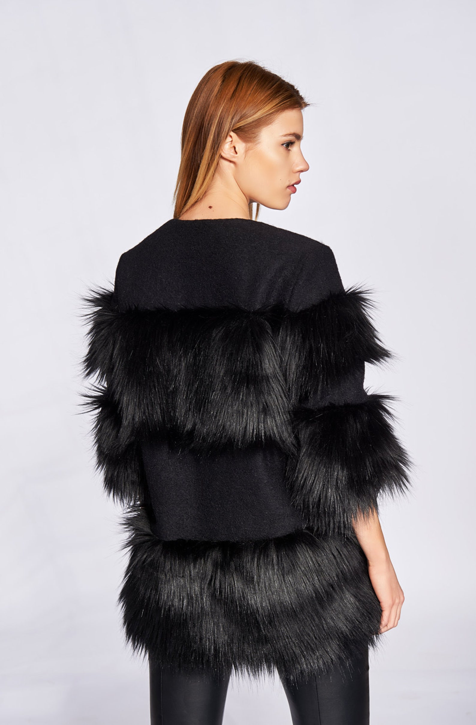 Eco Fur Coat Wool Coat Faux Fur Coat Warm Coat Oversize - Etsy