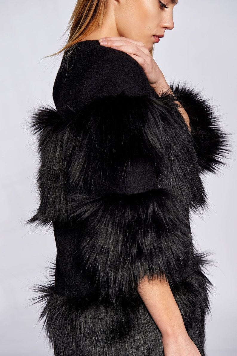 Abrigo de piel, chaqueta de piel, abrigo negro, abrigo de lana ...