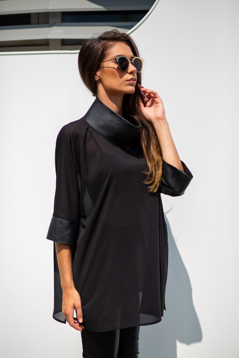 Black Tunic Chiffon Tunic Women Tunic Plus Size Clothing Etsy