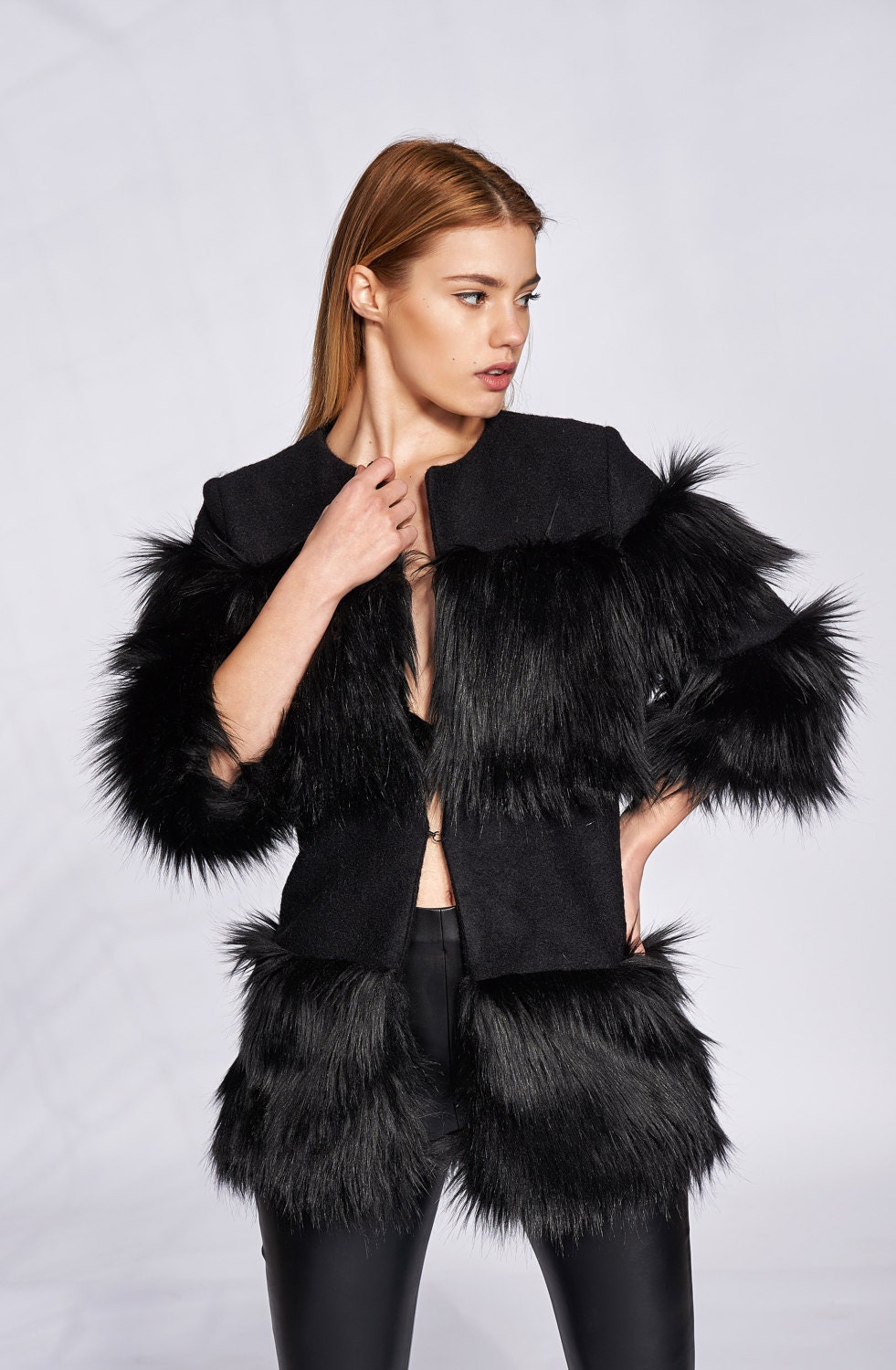 Fur Coat Fur Jacket Black Coat Wool Coat Black Jacket - Etsy