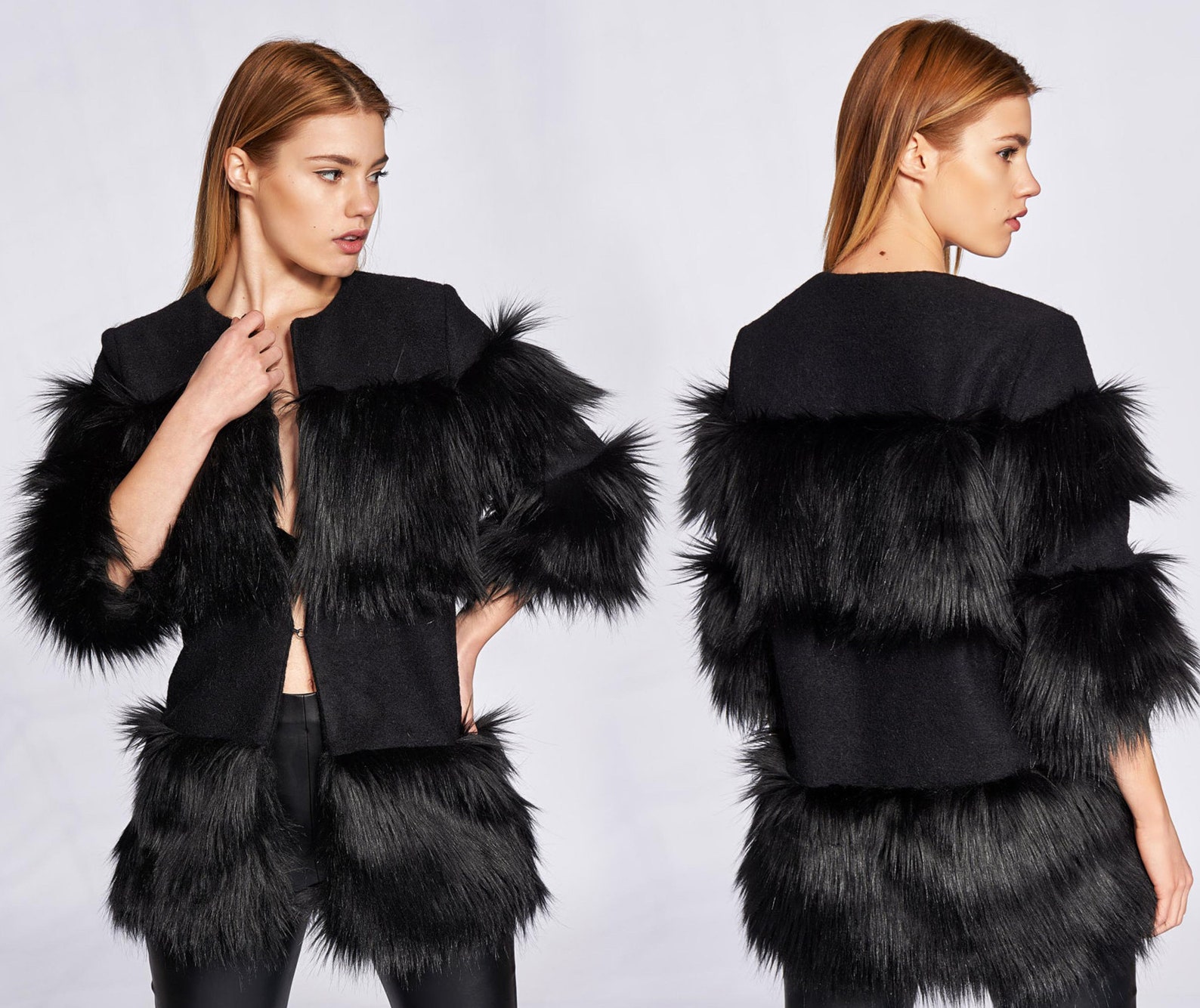 Eco Fur Coat, Wool Coat, Faux Fur Coat, Warm Coat, Oversize Coat ...