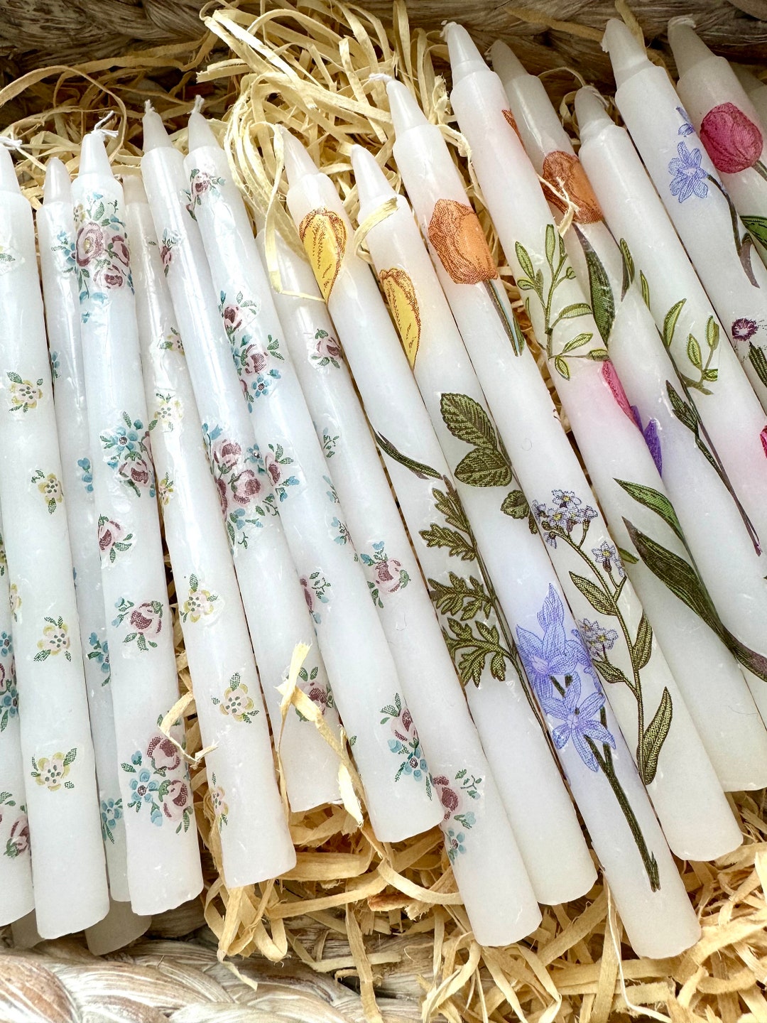 Floral Taper Candles, Set of 4 Paraffin Candles, Cute Candles ...