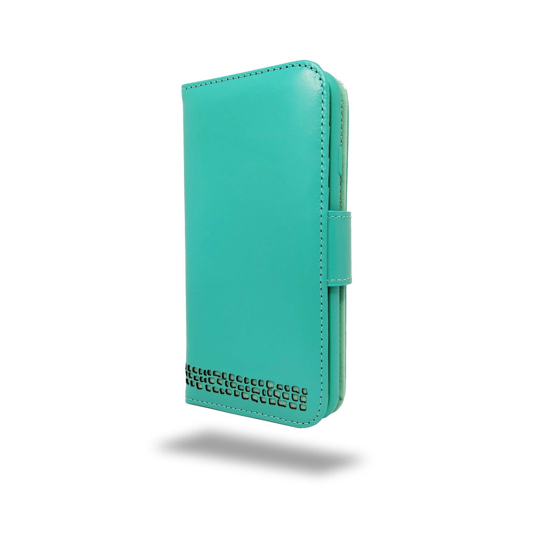 IPhone 8 Wallet Case Turquoise Blue Luxury Real Leather Case Folio Card ...