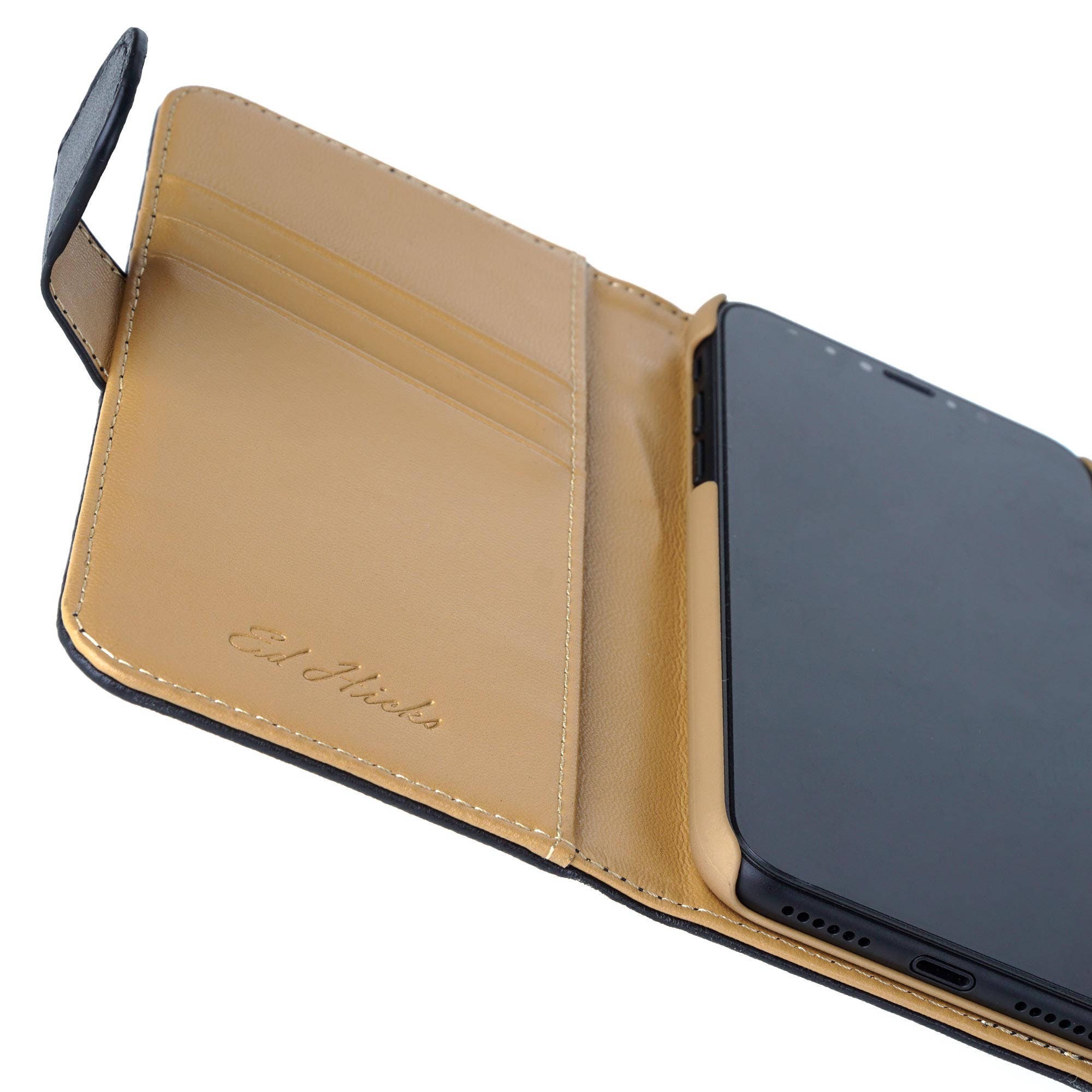 Iphone 8 Wallet Case Black Luxury Real Black Leather Folio | Etsy