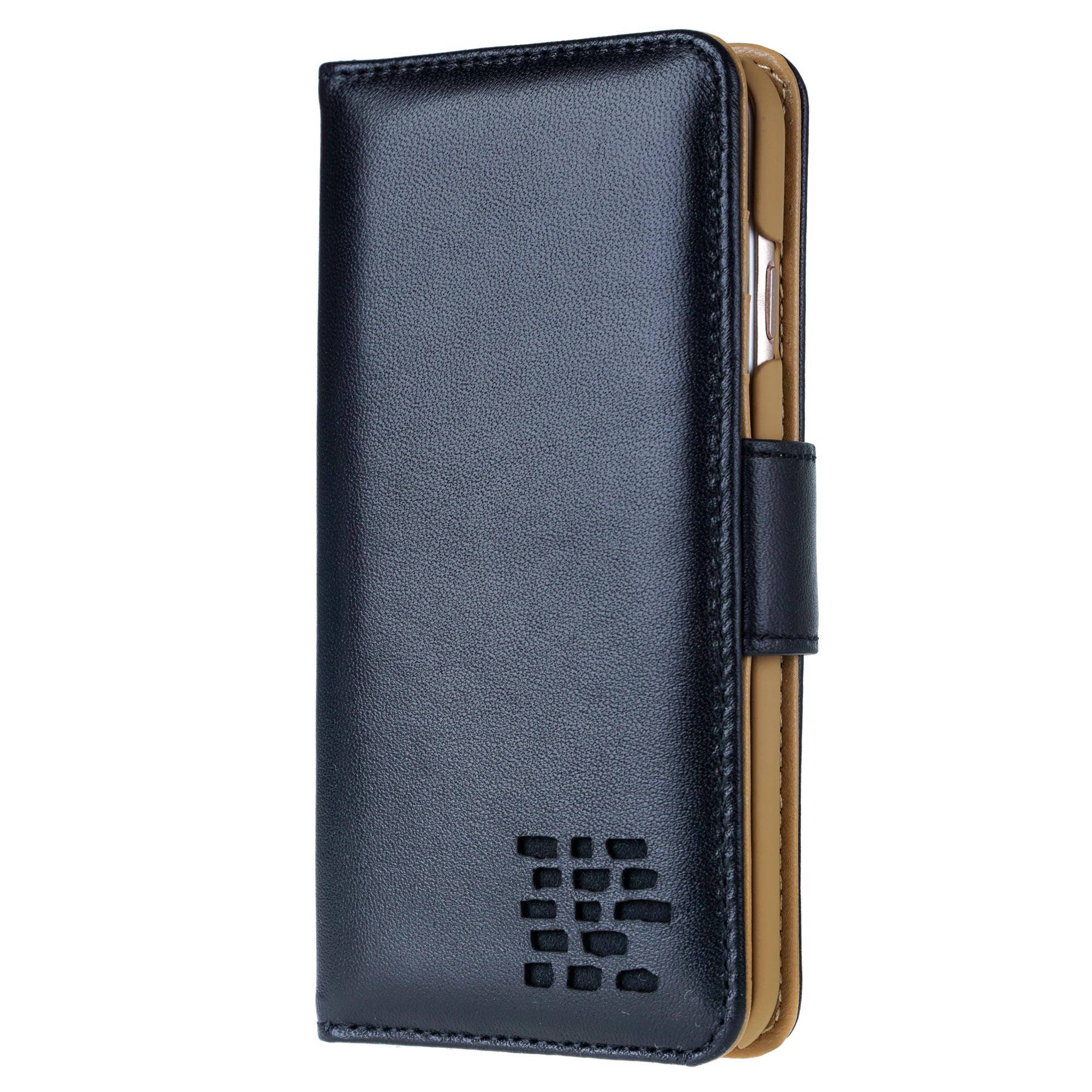 Iphone 8 Wallet Case Black Luxury Real Black Leather Folio | Etsy