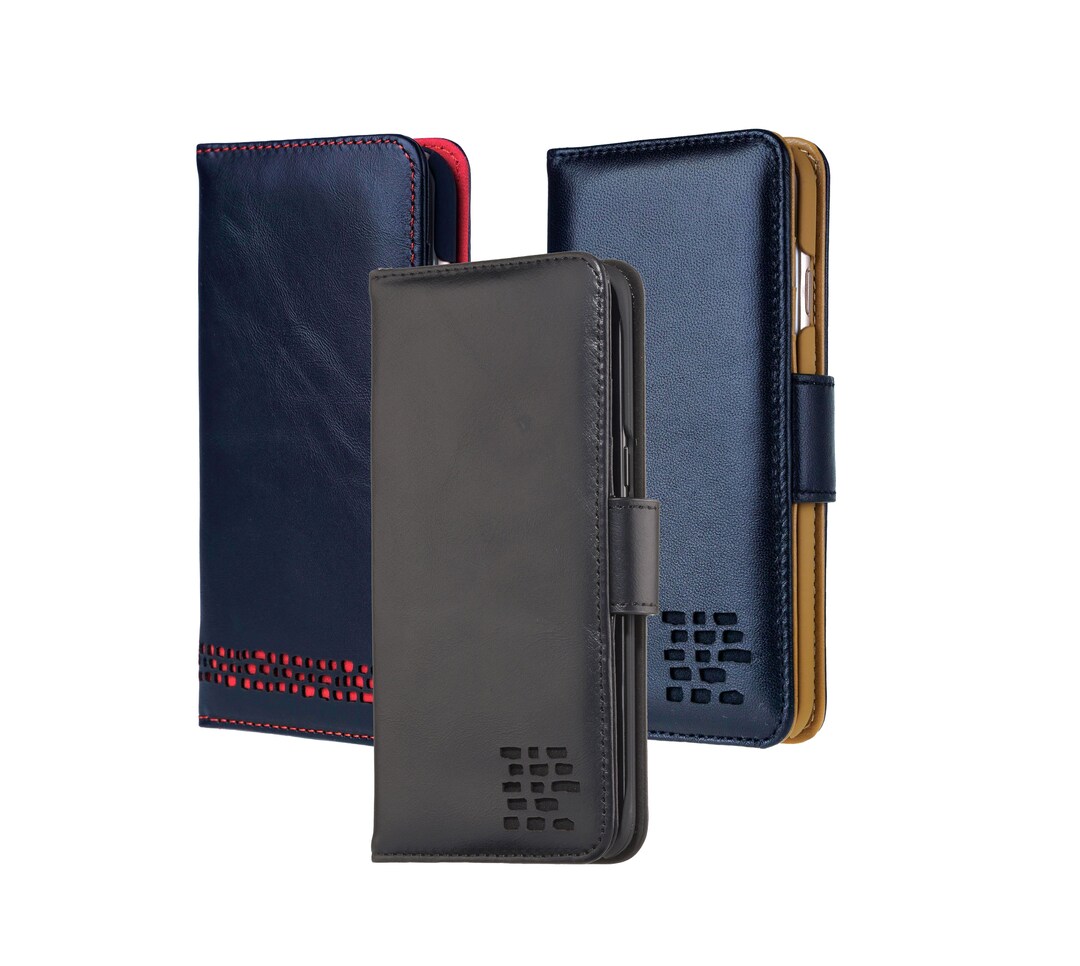 IPhone 8 Wallet Case Black - Luxury Real Black Leather - Folio - Card ...