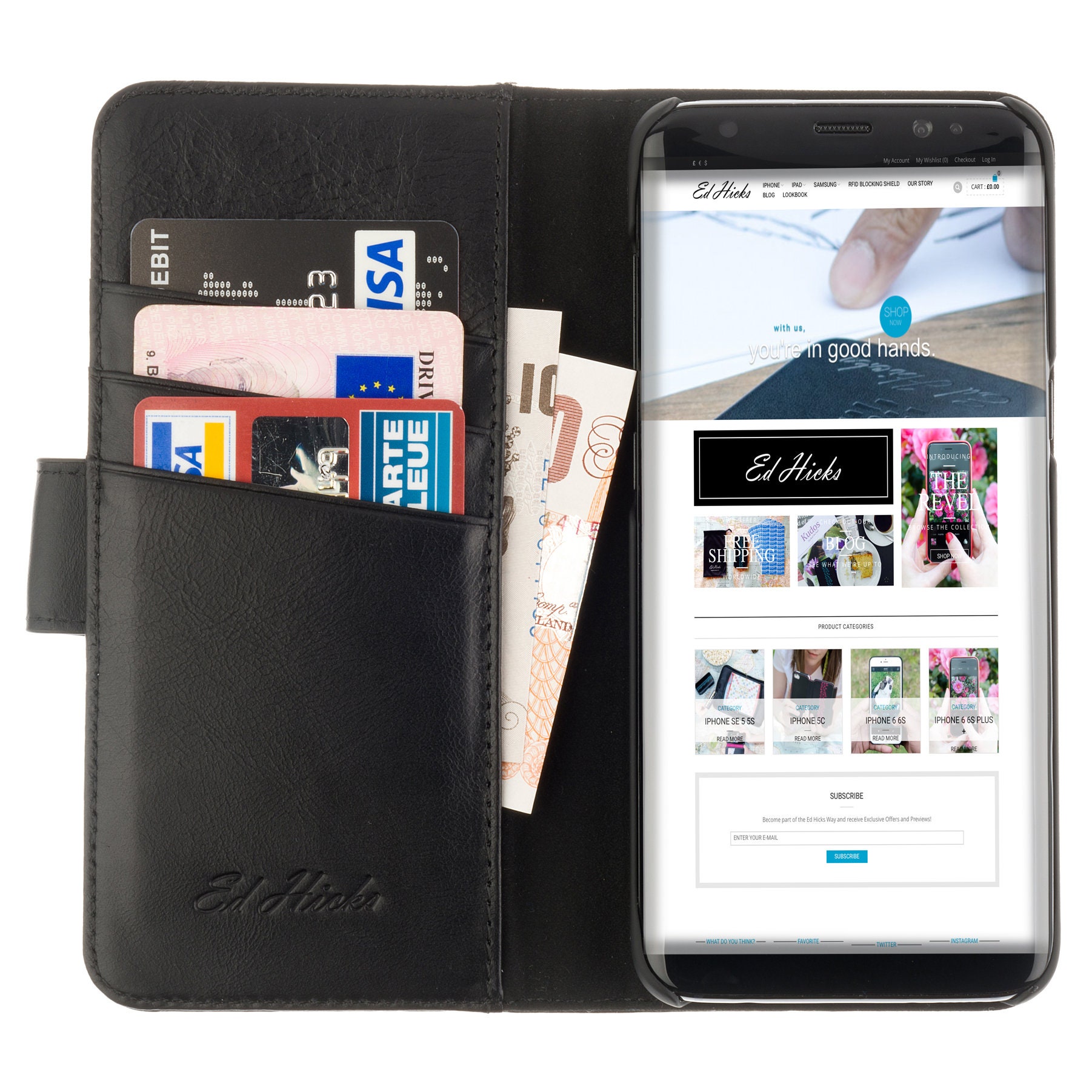 Iphone 8 Wallet Case Black Luxury Real Black Leather Folio | Etsy