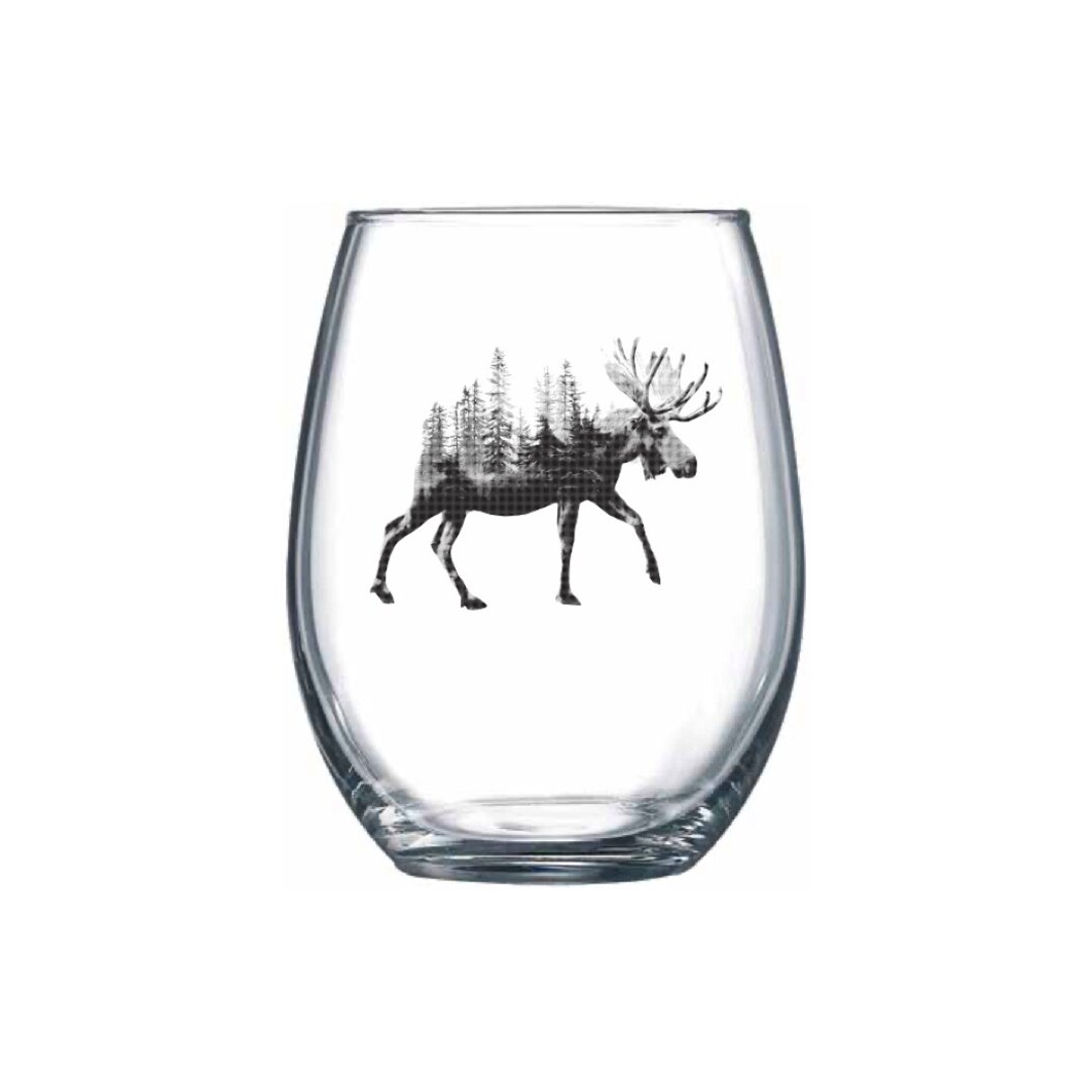 Moose Tree Line Wine Glass - Etsy