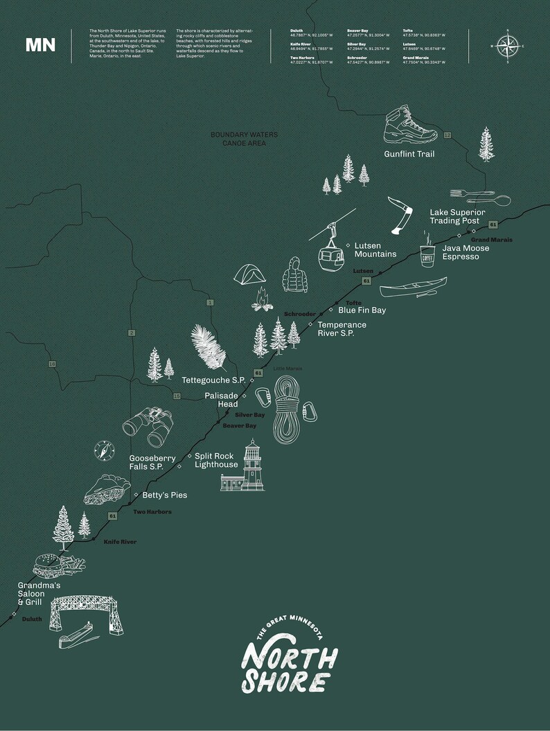 The Great Minnesota North Shore Map | Etsy