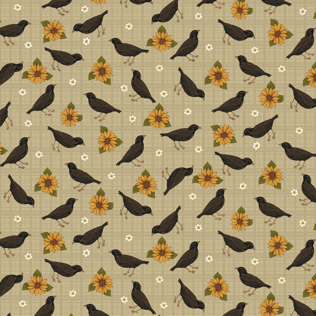 A Wooly Autumn by Cheryl Haynes Tan Birds Leaves & Blooms # 13058B-70 ...