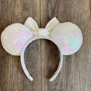 Iridescent White Sequin Ears With Wrapped Headband - Etsy