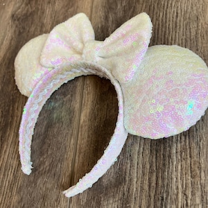 Iridescent White Sequin Ears With Wrapped Headband - Etsy