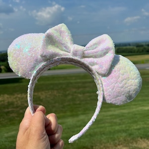 Iridescent White Sequin Ears With Wrapped Headband - Etsy