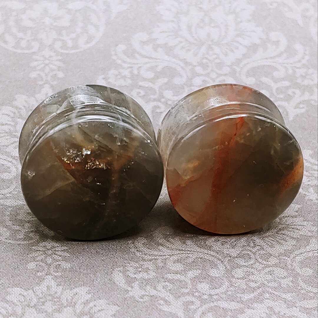 3/4" Black and Peach Moonstone Plugs for Gauged Ears, 19mm Hand Carved ...
