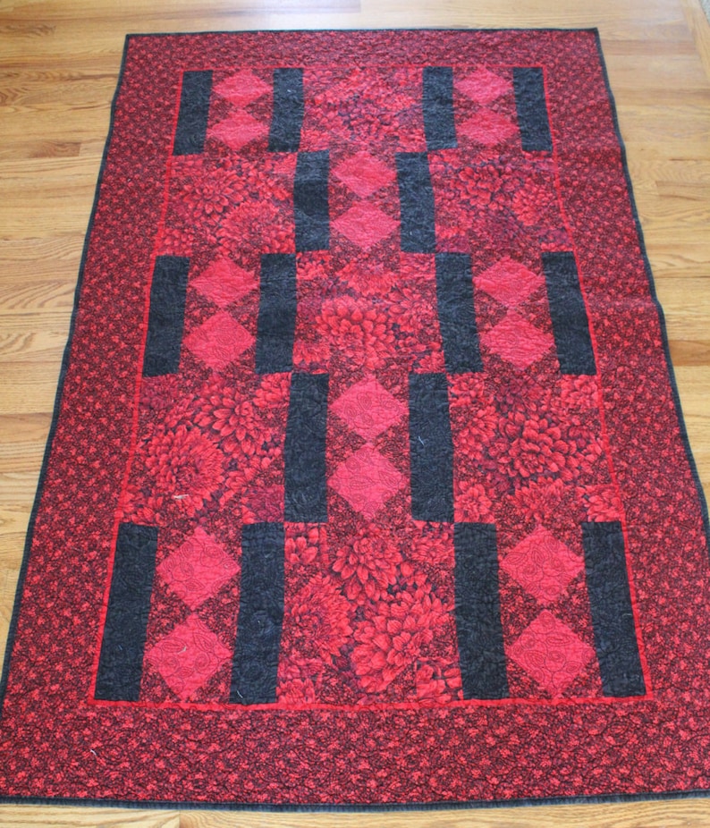Deep, Sweet Rose, Handmade Quilt, Red, Black, 41.5 Inches X 64.5 Inches ...