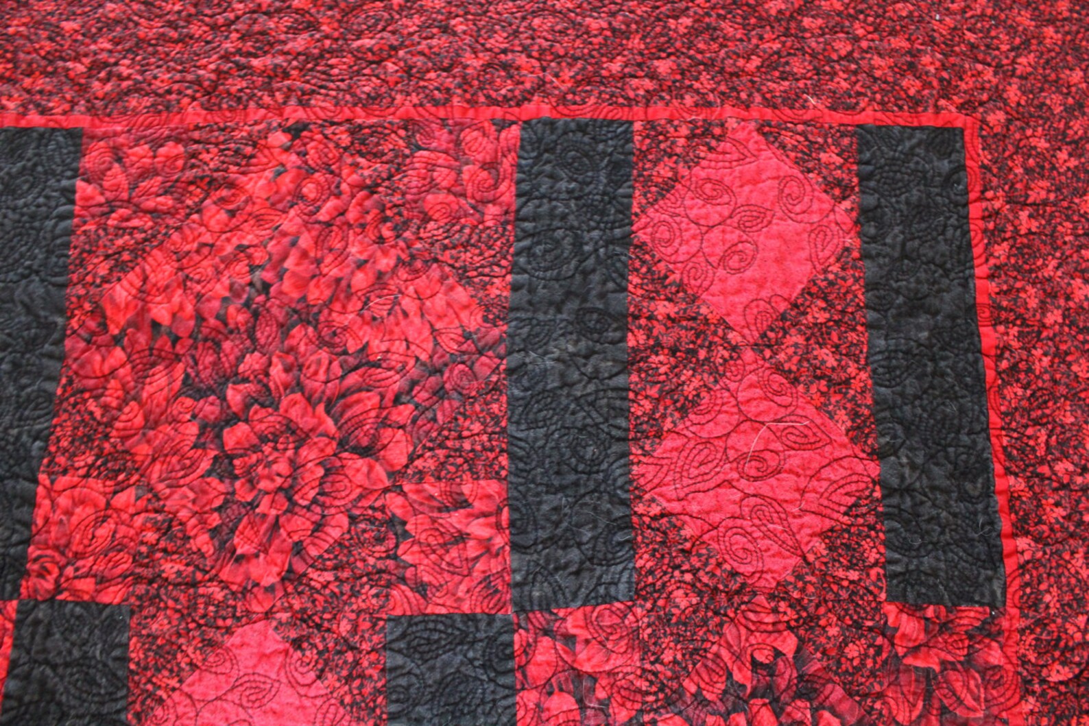 Deep, Sweet Rose, Handmade Quilt, Red, Black, 41.5 Inches X 64.5 Inches ...